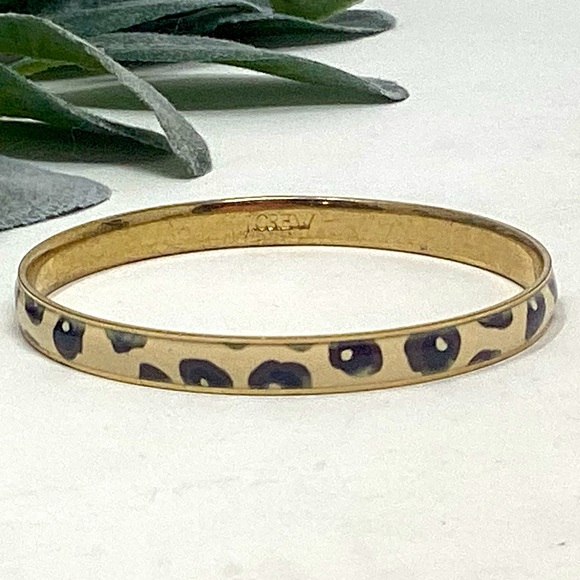 J. Crew | Jewelry | J Crew Leopard Print Gold Tone Bangle Bracelet ...